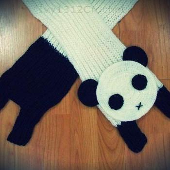 Panda Scarf 70.8" - Christmas In July Hand Knitted Black And White ...
