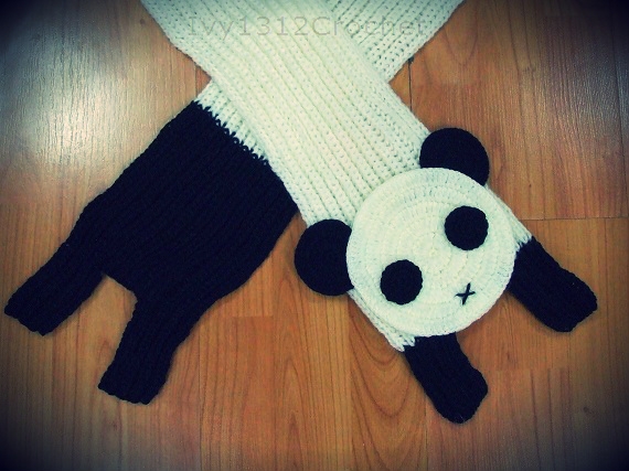 Panda Scarf 70.8" - Christmas In July Hand Knitted Black And White ...