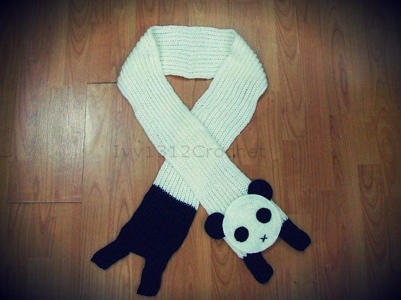 Panda Scarf 70.8" - Christmas In July Hand Knitted Black And White ...